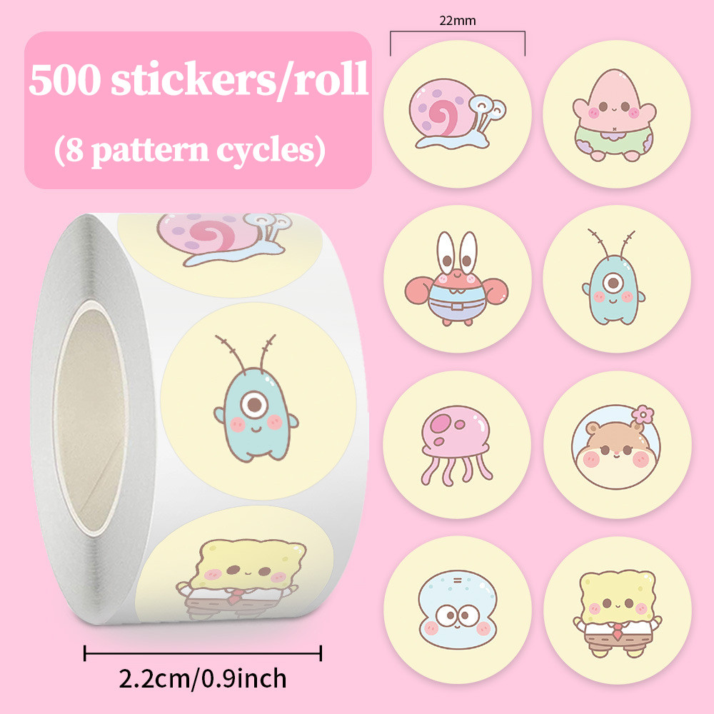 500pcs Cute SpongeBob SquarePants Q-Version Roll Sealing Adhesive for ...