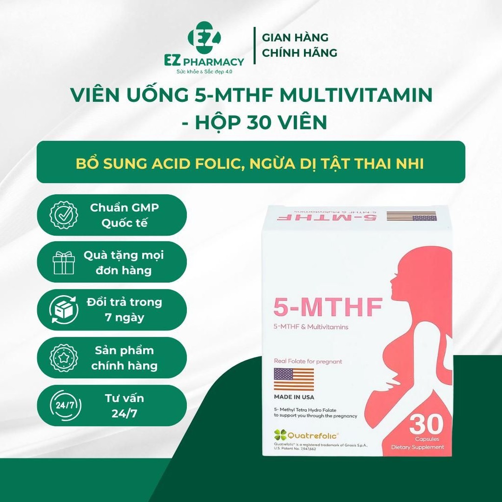 5- MTHF Multivitamin Pills Box of 30 pills - Supplement folic acid, prevent fetal defects ...