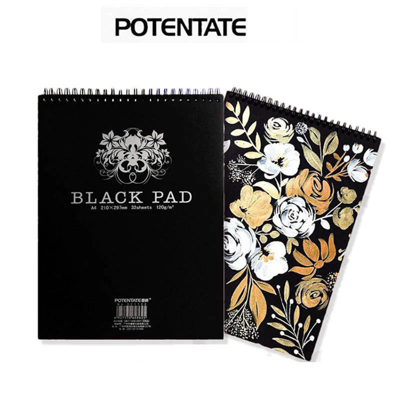 32 Sheets A4/A5 Black Paper Sketch Drawing Pad 120GSM Spiral Bound ...