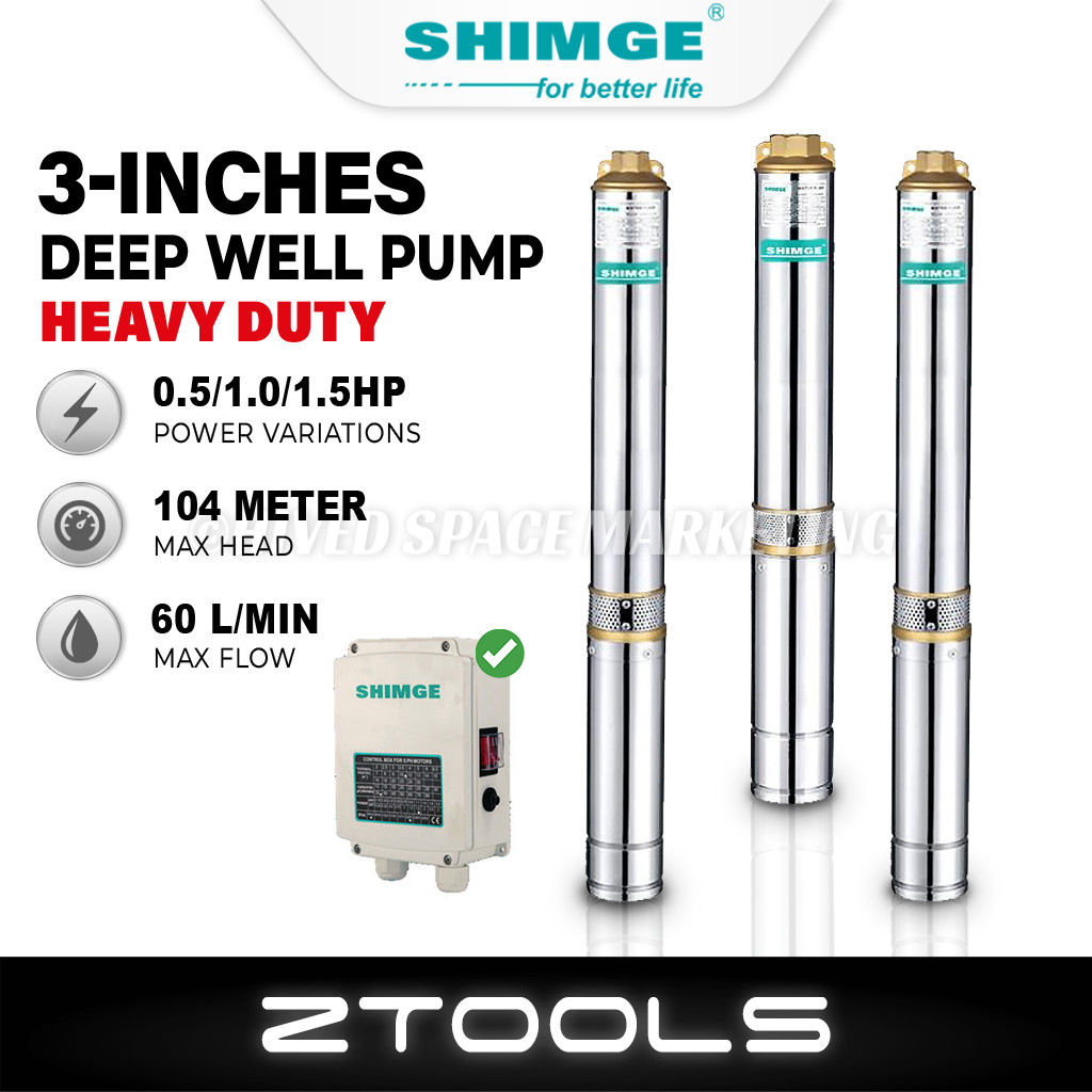 SHIMGE 3" Deep Well Submersible Water Pump 0.5HP 1HP Borehole Pump Pam ...