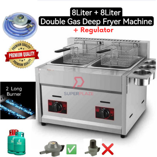 GF72 2 x 8 Liters Stove plus Regulator Dual Commercial Gas Deep Fryer ...