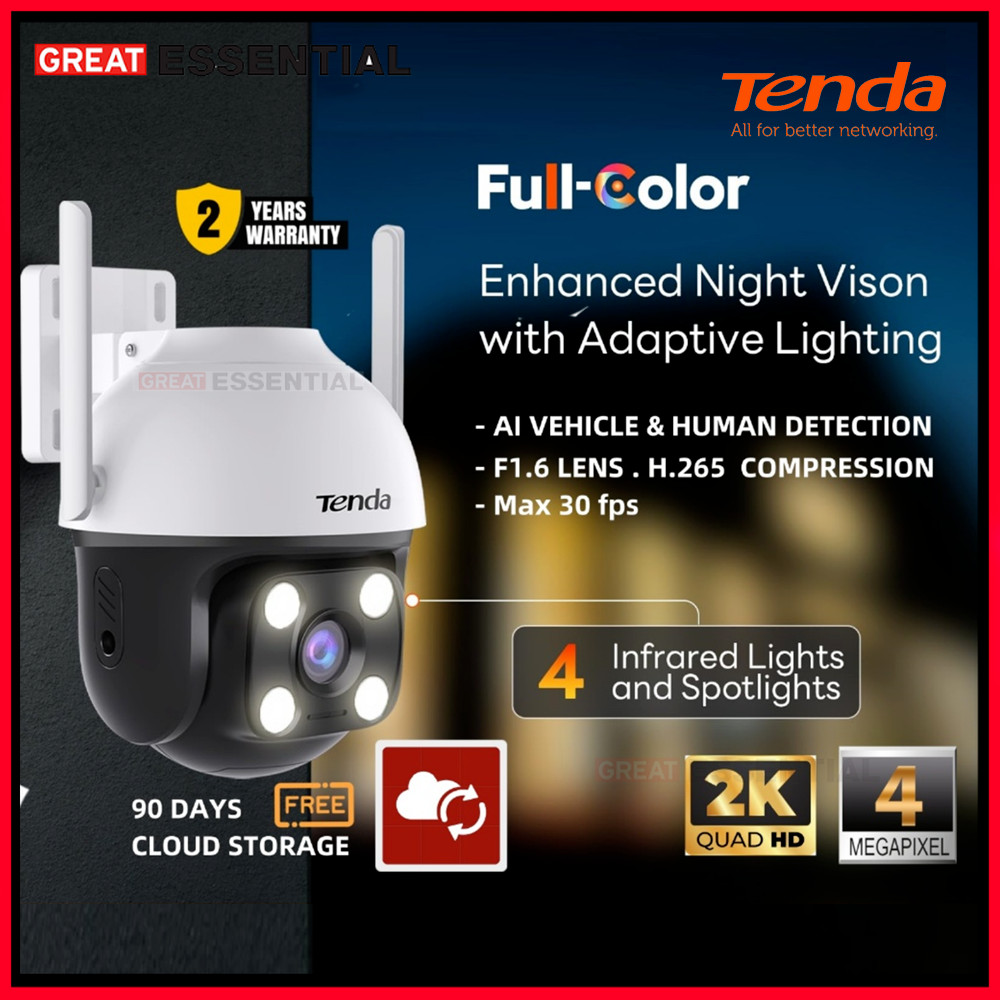 Tenda Latest 4MP/2MP Ai Smart F1.6 Lens Auto Patrol Outdoor Wireless ...