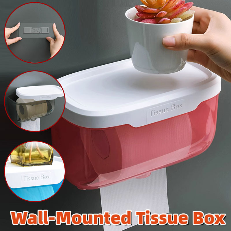 READY STOCK Wall-Mounted Toilet Paper Holder Bathroom Storage Box ...