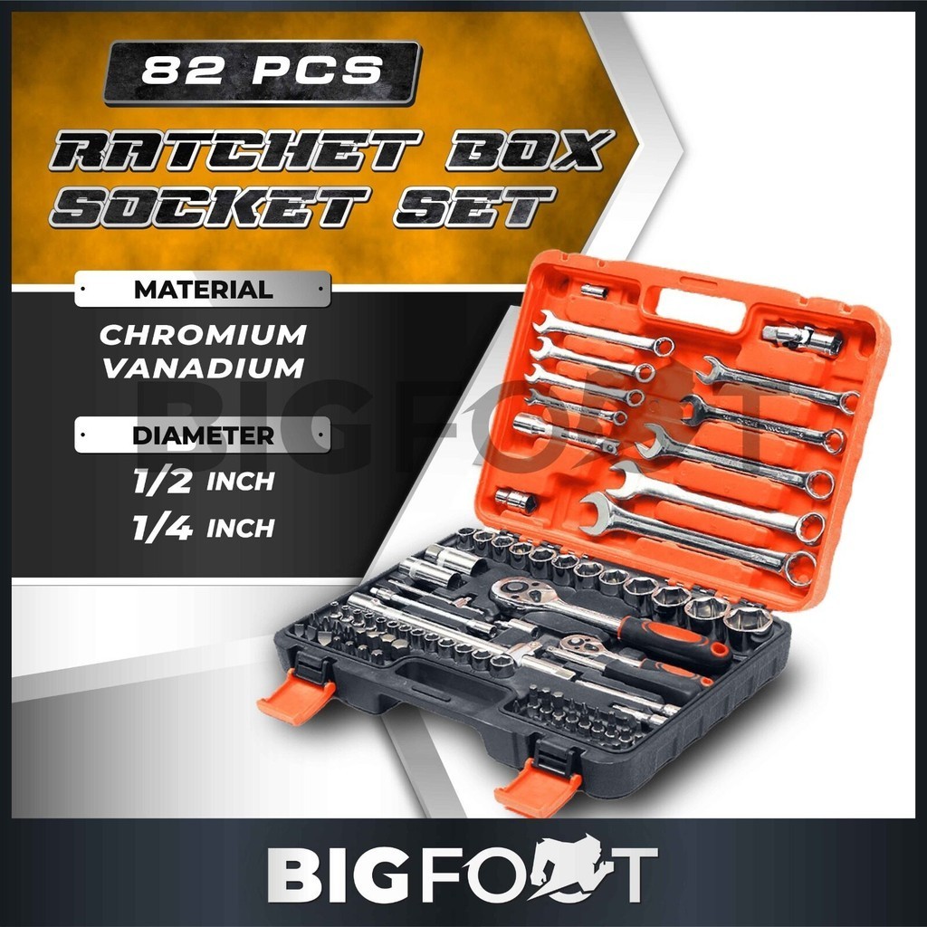 82 Pcs Ratchet Box Socket Bit Set Combination Spanner Tool Set Repair ...