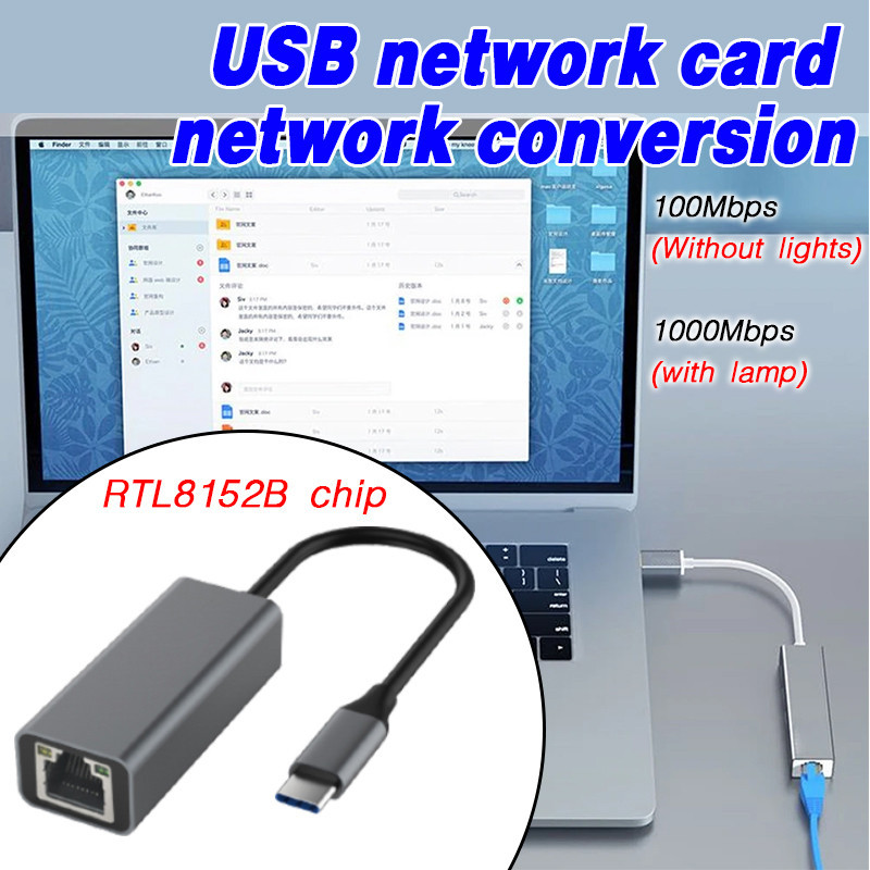 USB Type C Ethernet Adapter Network Card USB Type-C To RJ45 100 ...