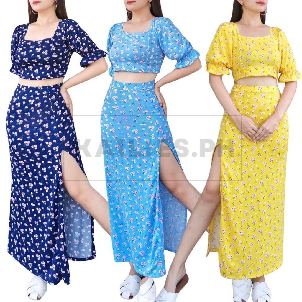 KFS.PH Beach Fashion Marie Terno Square Neck Slit Floral Print Cotton ...