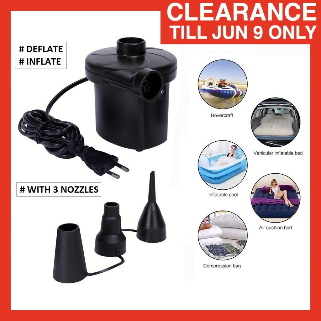 (WITH 3 NOZZLES) AC Electric Air Pump Deflate Portable Air Inflation Pump For Inflatable Pool ...