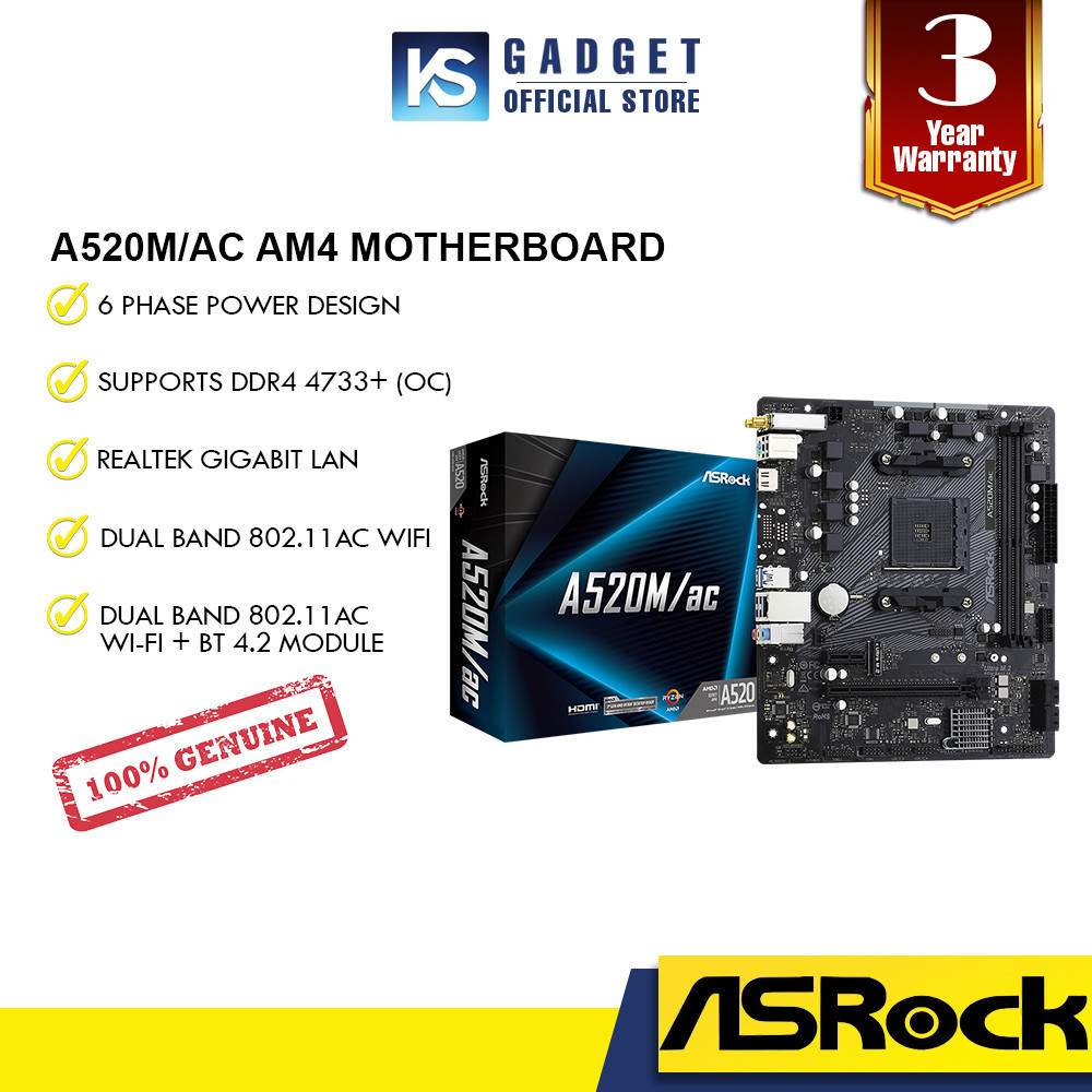 ASRock A520M/ac AM4 Motherboard | Shopee Malaysia
