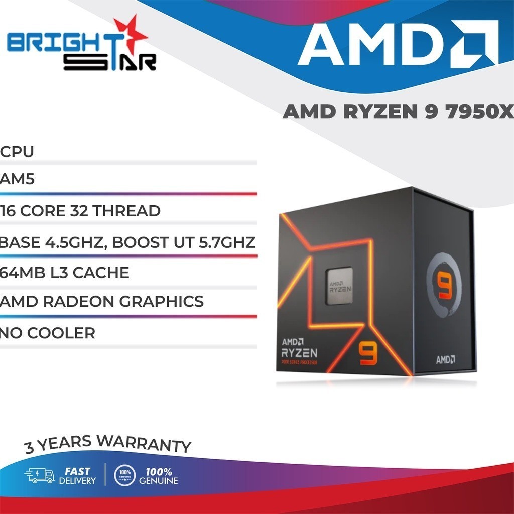 Cpu Amd Amd Ryzen 3a Generacion CPU AMD RYZEN 7950X AM5/16 CORE 32 THREAD BASE