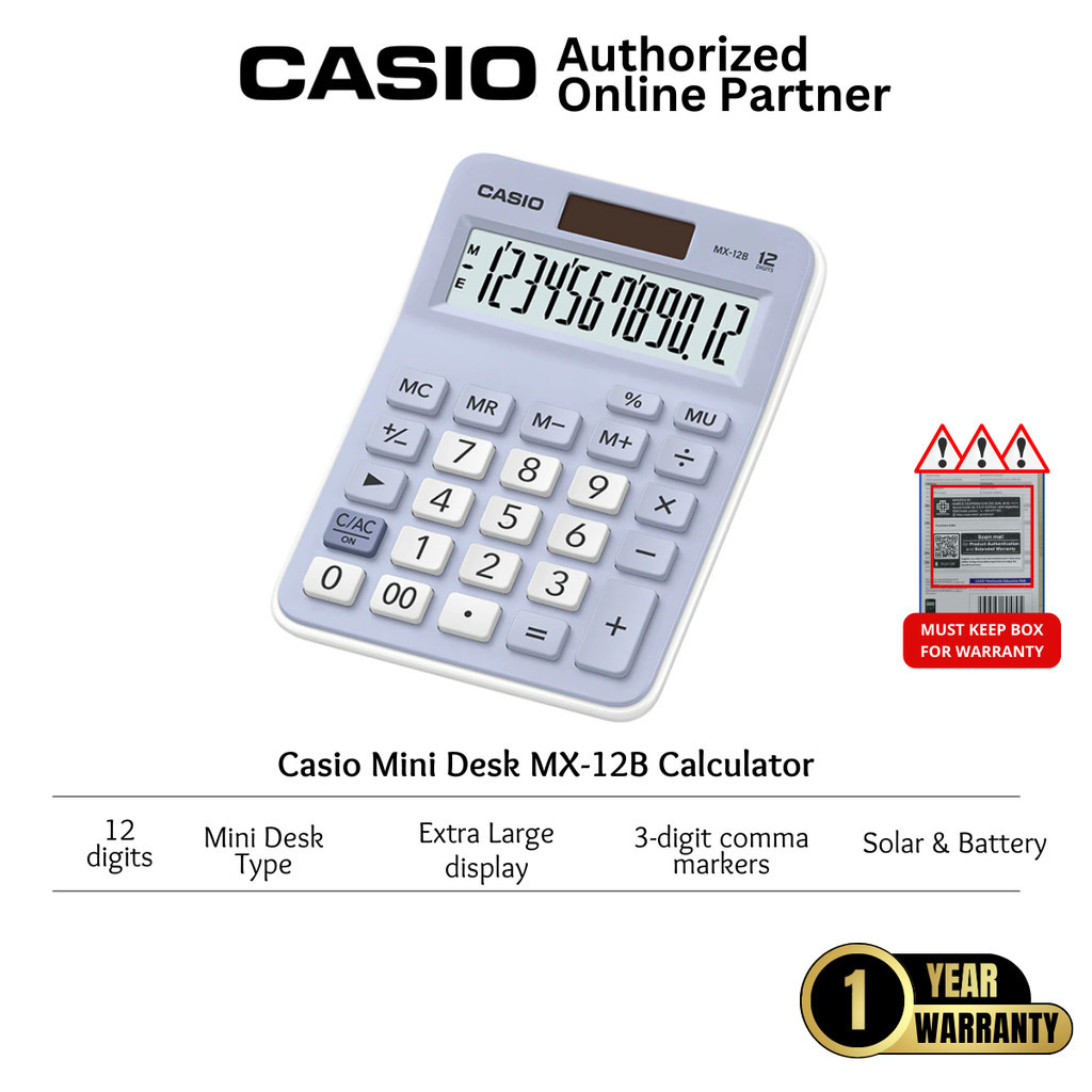🔥READY STOCK🔥 Casio MX-12B 12 Digit Calculator (2 Way Power) 100% (1 year warranty) Original MX ...