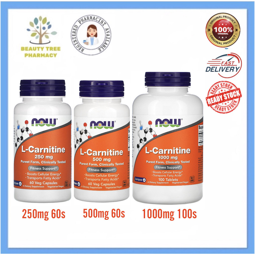 Now Foods L-Carnitine 250mg / 500mg / 1000mg Tablets / Veg capsules ...