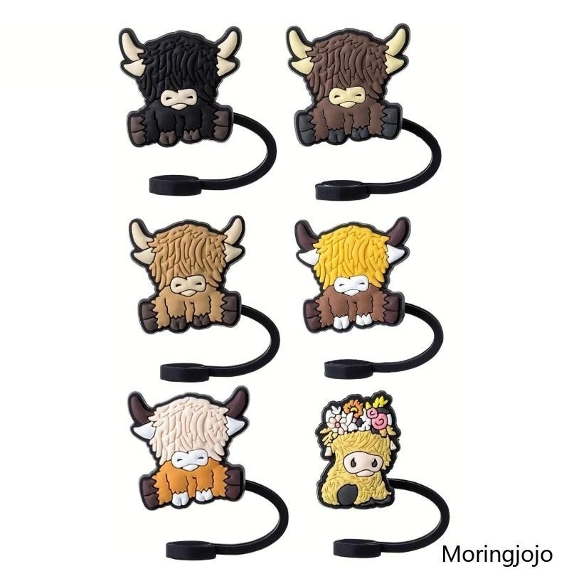 JoJo Set of 6 Cartoon Cow Shaped Lid Protectors Straw Hat Cover Plastic ...