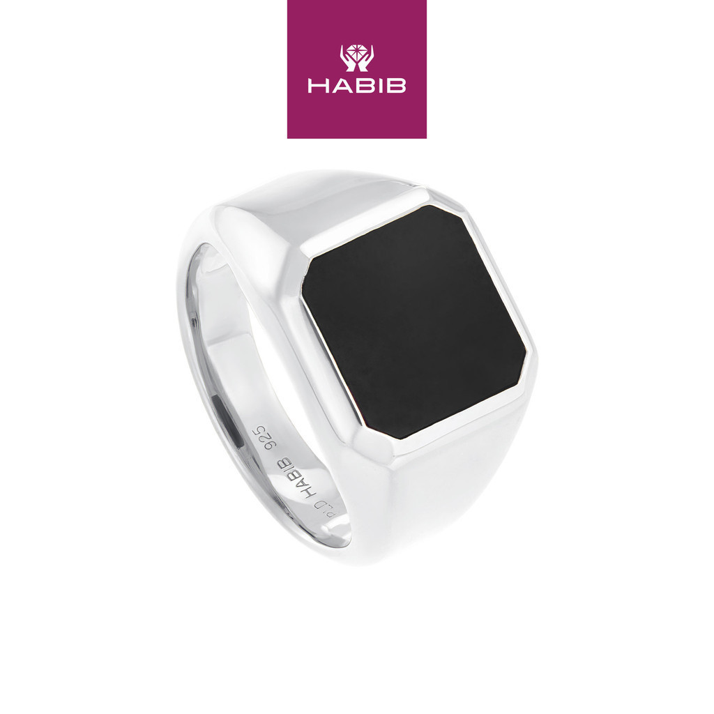 HABIB Square Black Onyx Men's Ring in 925 Silver Palladium A05900424 ...