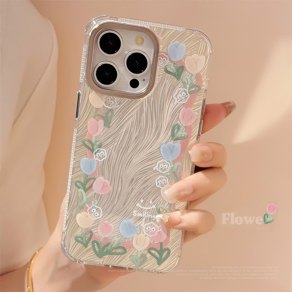 Silver wavy smiley face tulip drop proof phone case tpu for apple ...