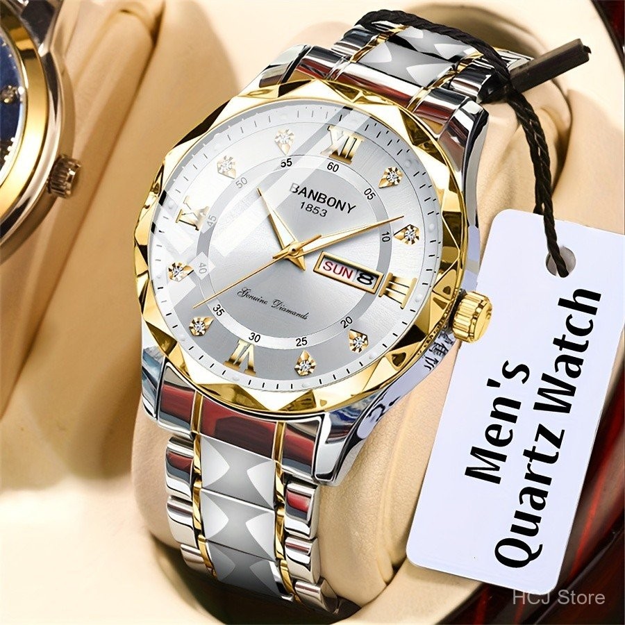 Luxury Men's Stainless Steel Quartz Watch Classic Roman Dial, 50M ...