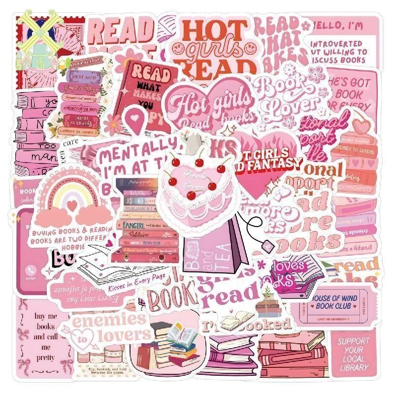 Pack of 60 Pink Bookish Stickers, Kindle Stickers, Book Stickers ...