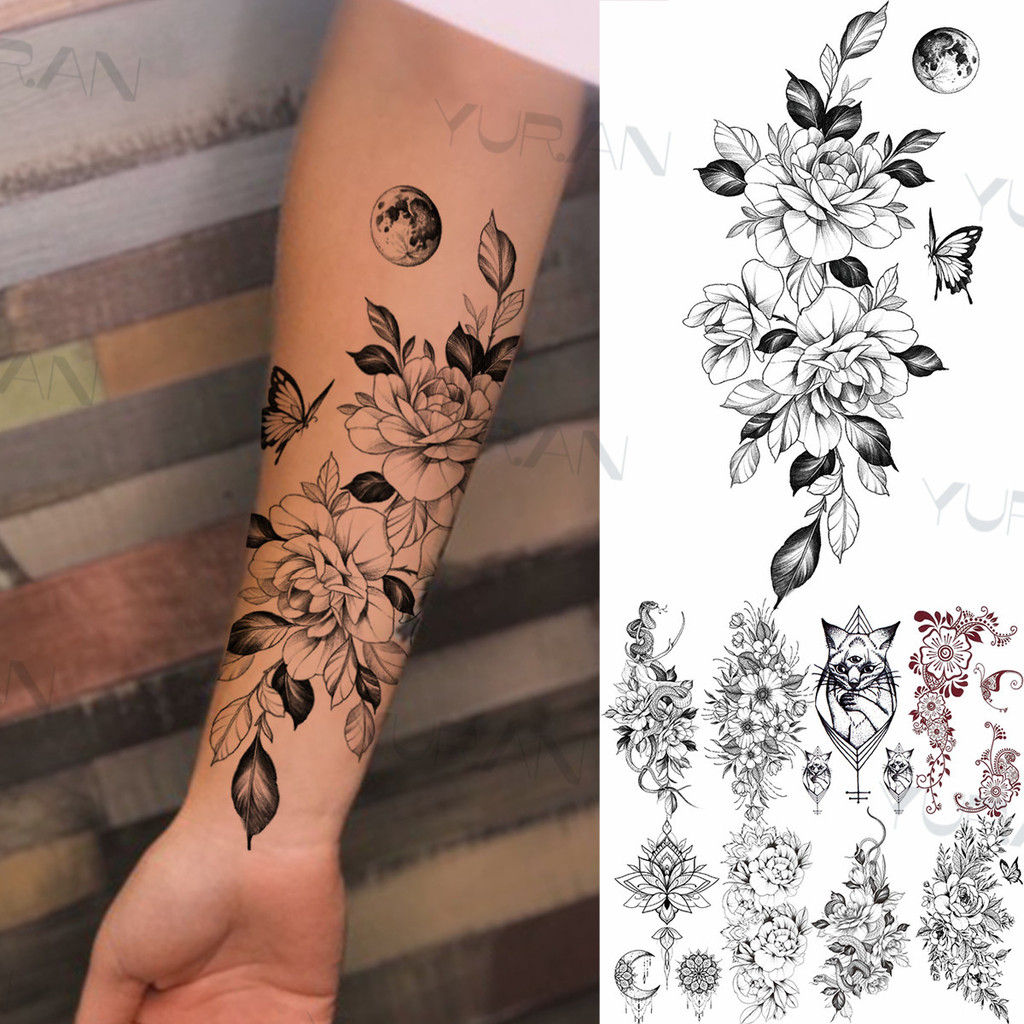 Sexy Butterfly Flower Moon Temporary Tattoos For Women Female Fake ...