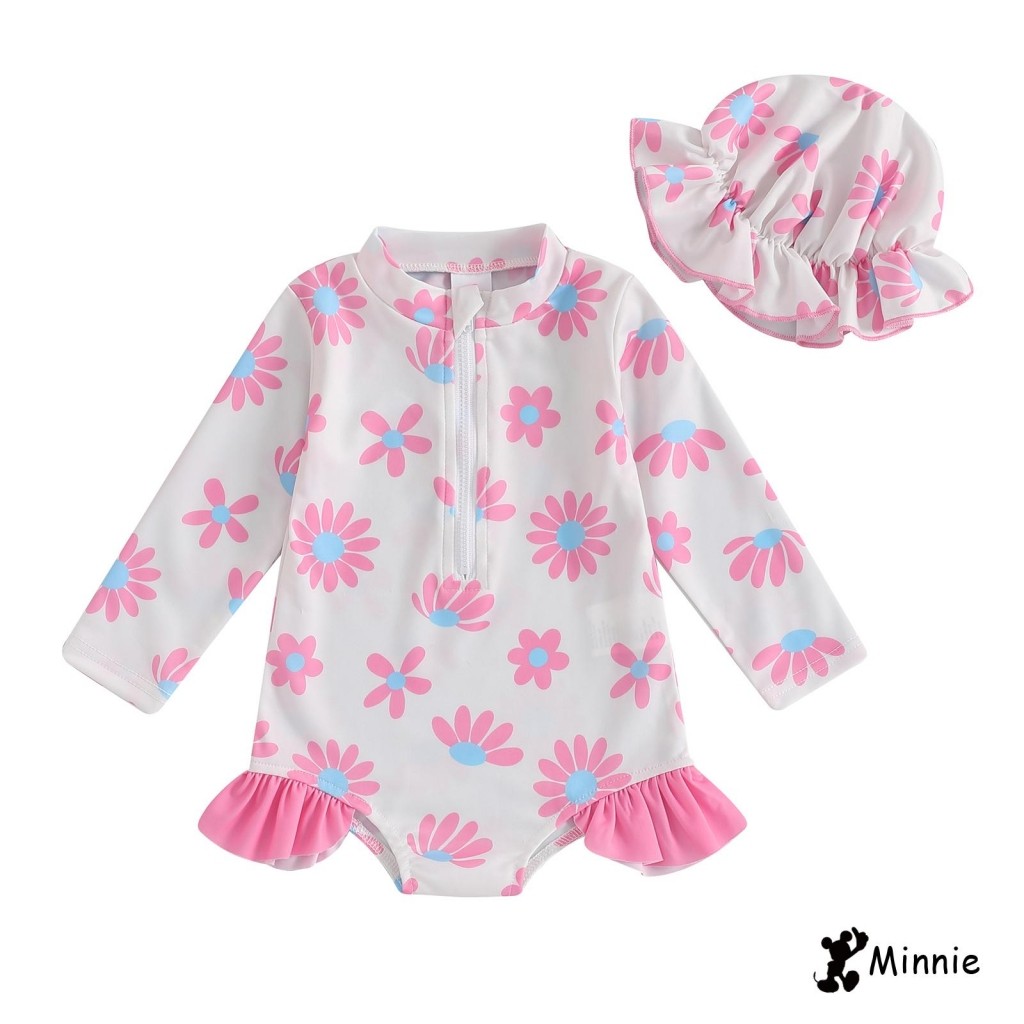 Popp-Girls Rash Guard Swimsuit Romper Long Sleeve Floral/Strawberry ...