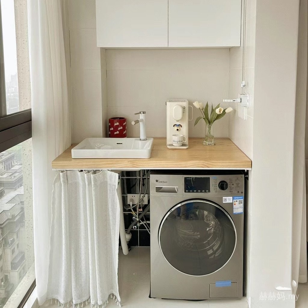 Customized Balcony Washing Machine Cabinet Solid Wood Countertop ...