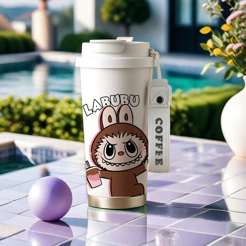 Labubu thermos cup | stainless steel water cup | labubu cartoon dual drink direct drink+straw ...
