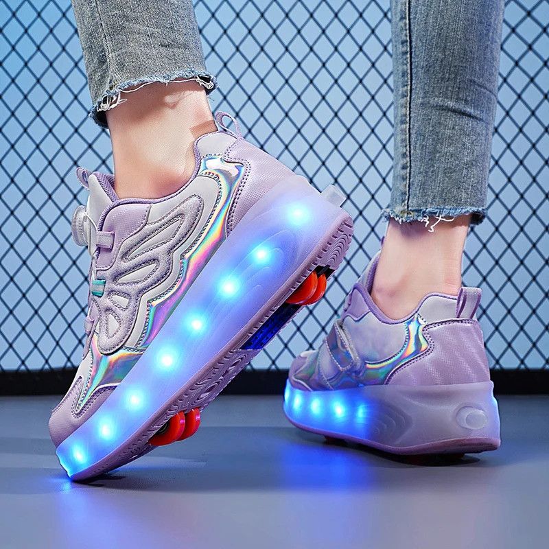 Girls Roller Skate Shoes 2 Wheels Removable Wheeled Rolling Shoes for ...