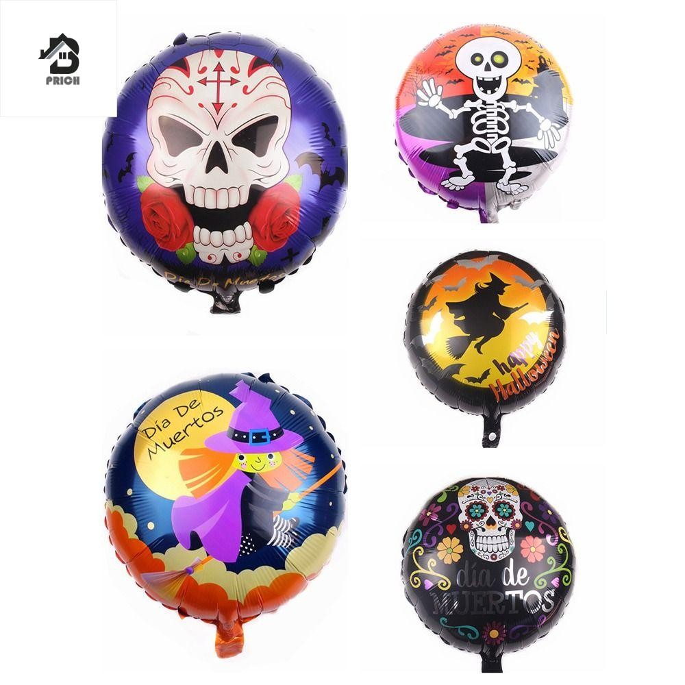 PRICH Skull Black Bat Balloons, Cartoon Round Halloween Skeletons Witch ...