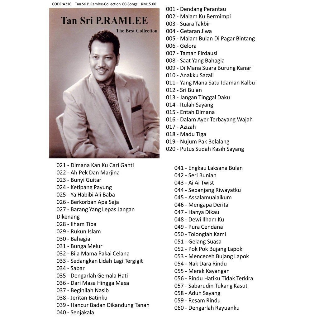 Pendrive Usb Song Lagu Melayu Tan Sri P Ramlee Album A216 D1 | Shopee ...