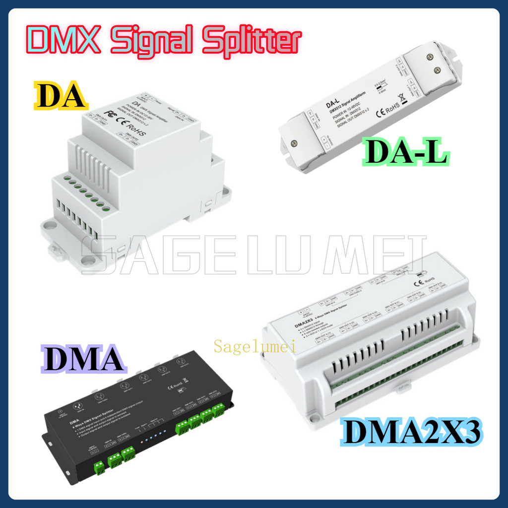 DA DA-L 2 Channel DMA2X3 6 Ways DMX Signal Splitter DC12-36V for LED ...