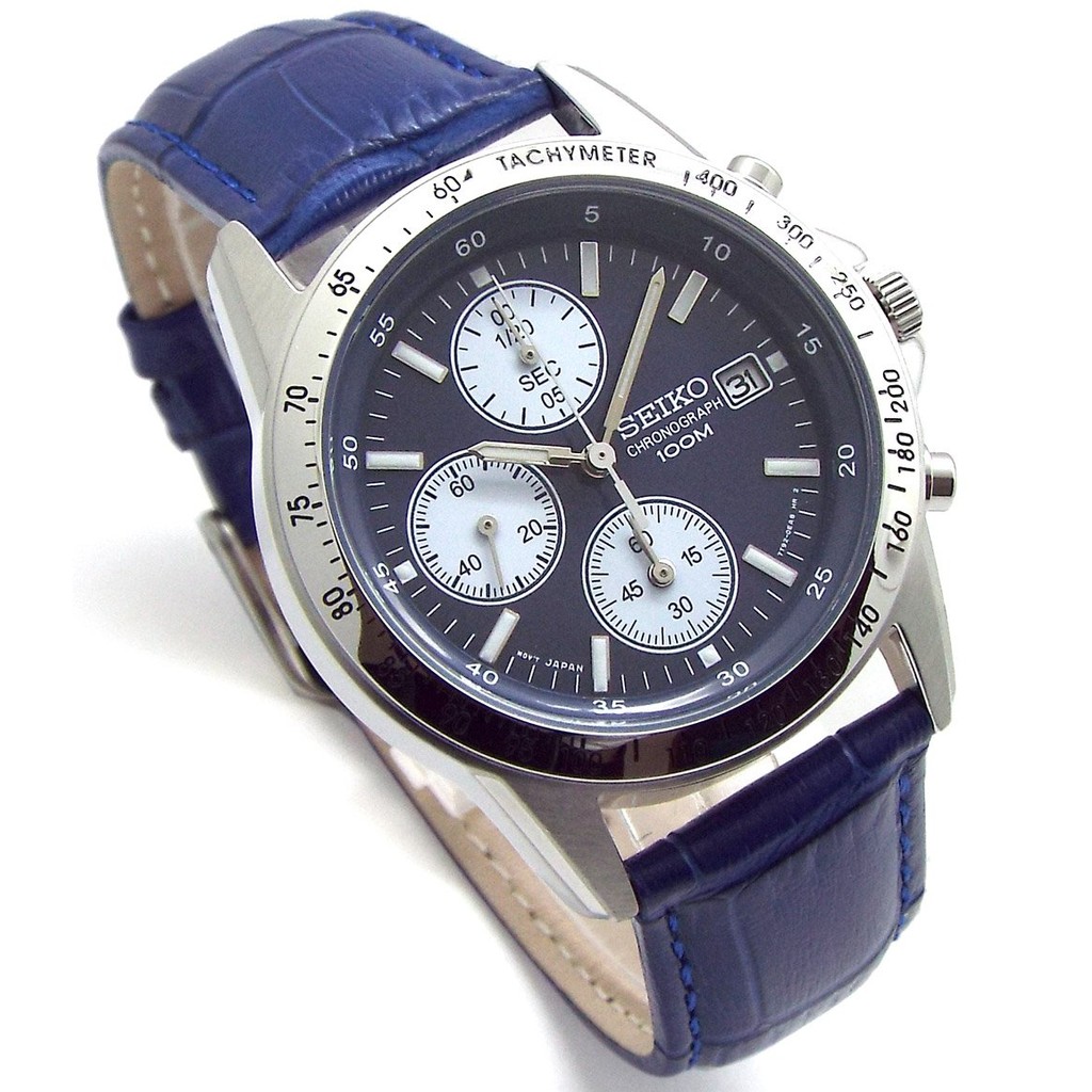 SEIKO Chronograph Wristwatch Genuine Leather Belt Set Domestic Seiko ...