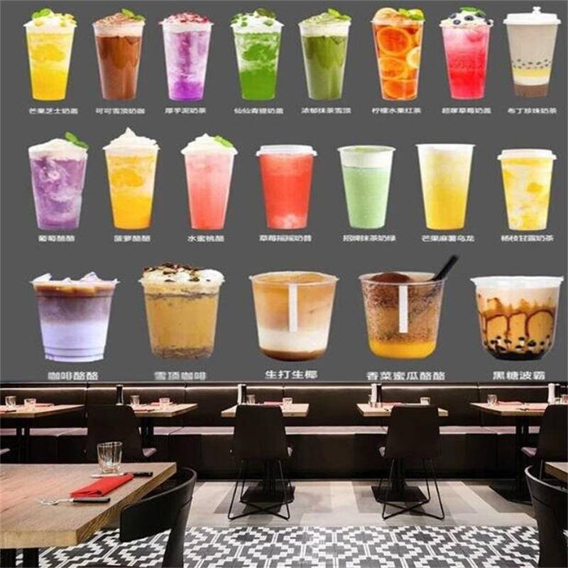 custom Bubble Tea Menu Grey Backdrop 3D Photo Wallpaper for Cold ...