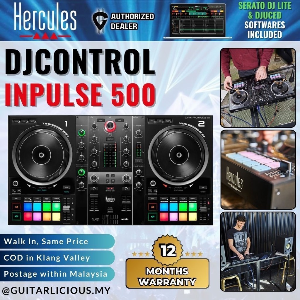Hercules DJControl Inpulse 500, All-In-One DJ controller with Beatmatch Guide, Full DJ Software ...