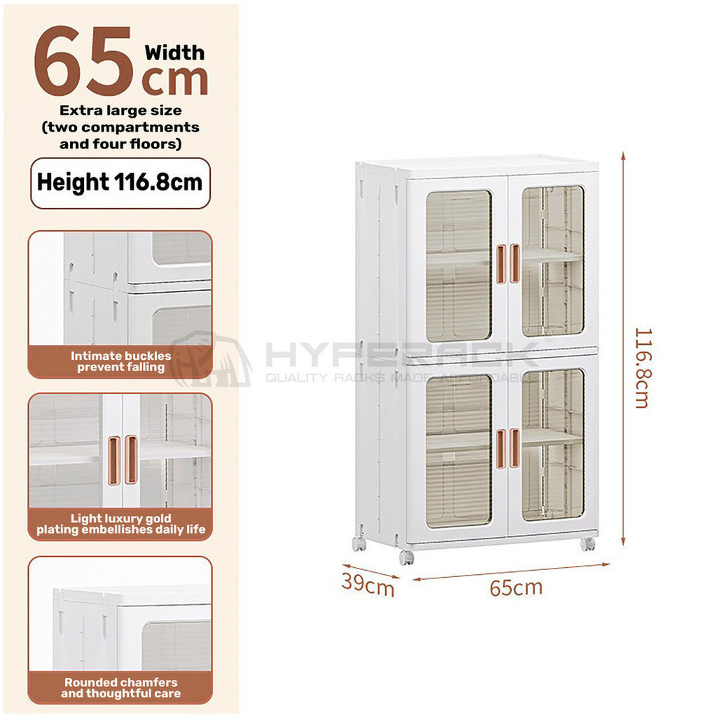 HYPERACK ™️ 2-4 Tiers Foldable Cabinet Storage Box Rack Organizer Wheel ...