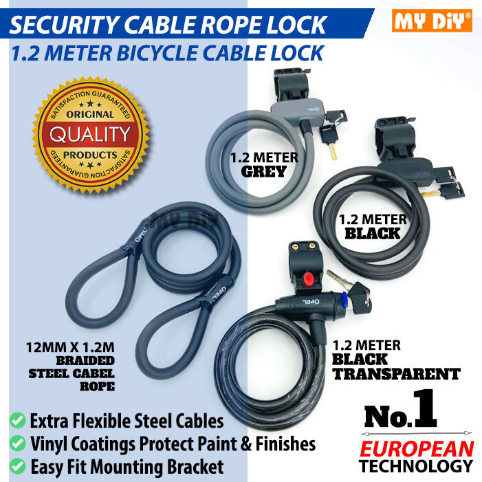MYDIYHOMEDEPOT - 1.2M OPEL HEAVY DUTY BICYCLE CABLE LOCK WITH HOLDER ...