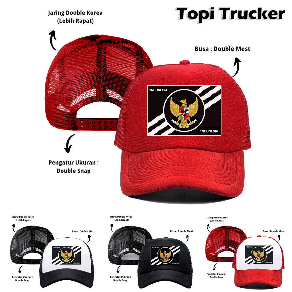 HITAM Black Logo Mesh Trucker Hat Garuda Indonesia Merdeka Independence ...