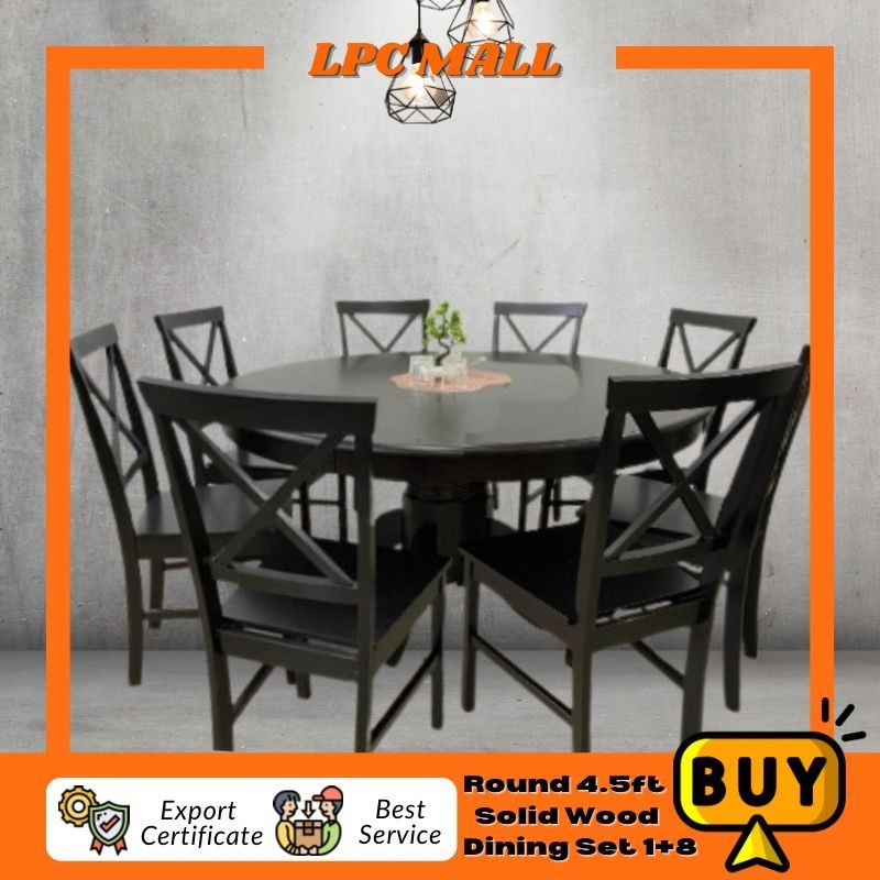 LPC MALL 91/92/93+ 4.5ft Round Table Dining Set 6/8 seater Black/ Set ...