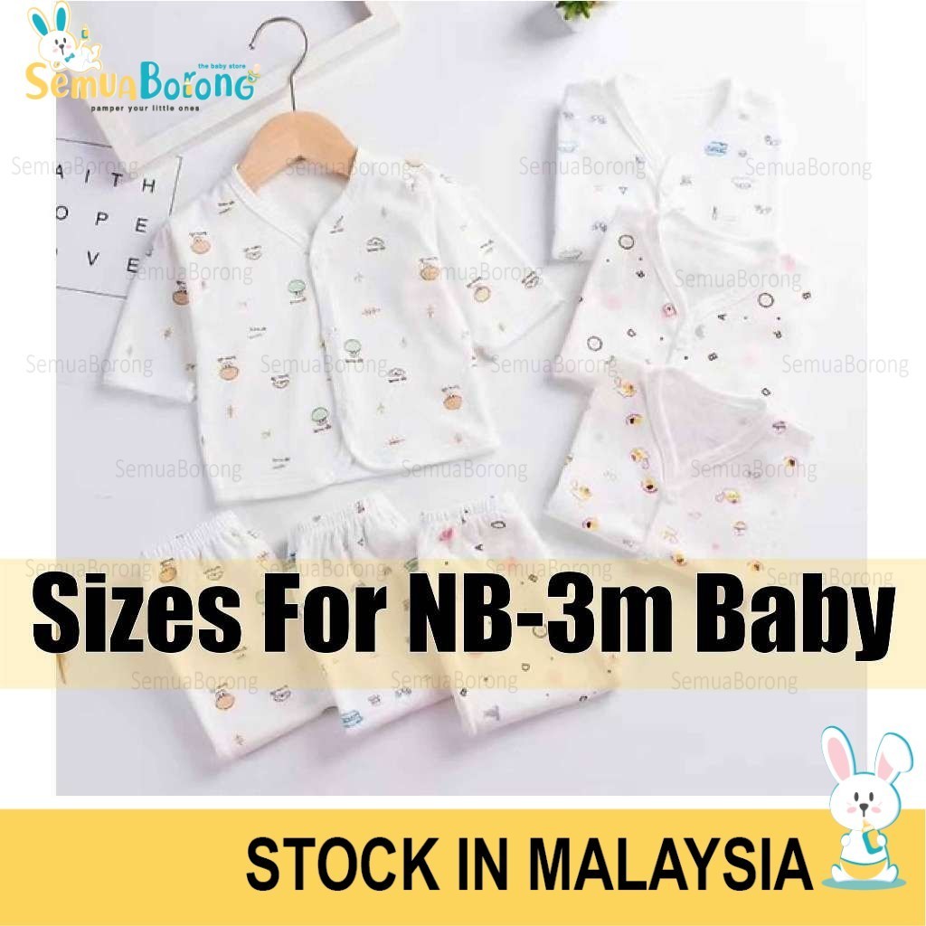 (0-3m) Newborn Long Sleeves Set Baju Newborn 59cm Unisex Baju Tidur ...