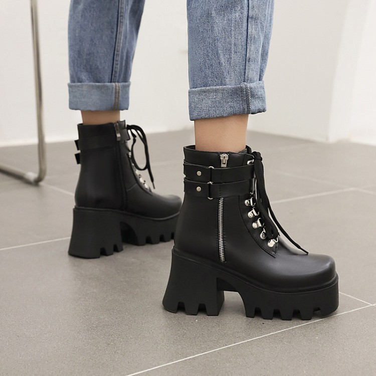 34-48 Size Muffin Thick-Soled Martin Boots Women's High-Heeled Short ...