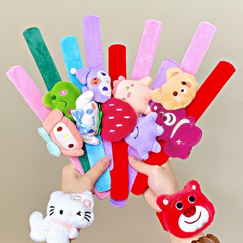 Cartoon Plush Clap Circle Toy KT Kuromi Wristband Slap Bracelets Hand ...
