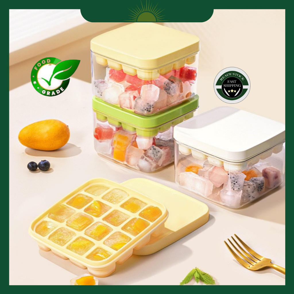 One Button Push 16 Grid Ice Cube Maker Frozen Ice Cube Storage Box with ...