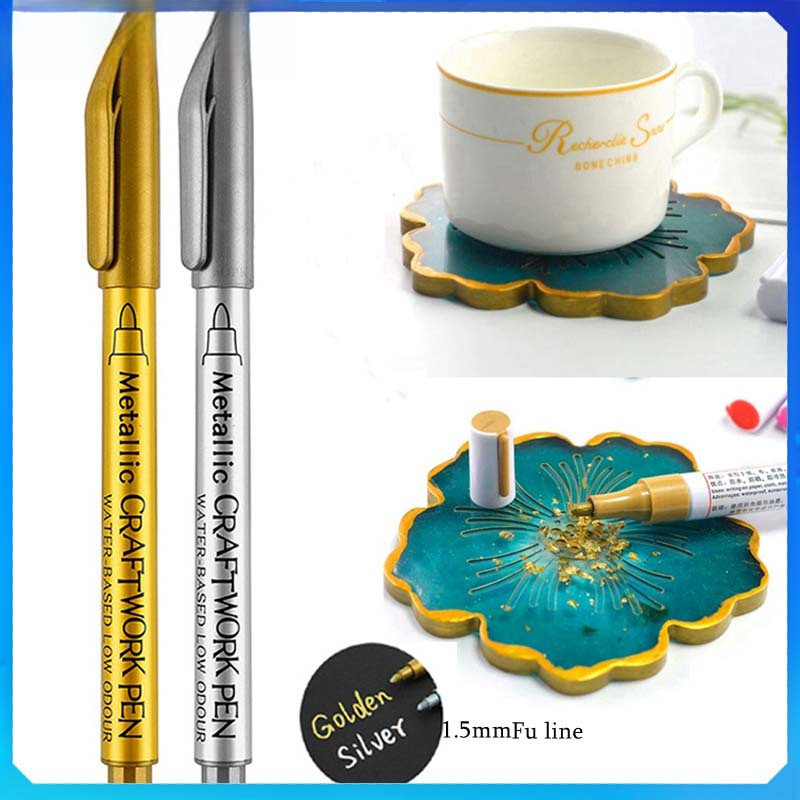 DIY Metal Waterproof Permanent Paint Marker Pens Gold Silver 1.5mm Craftwork Resin Mold Pen Art ...