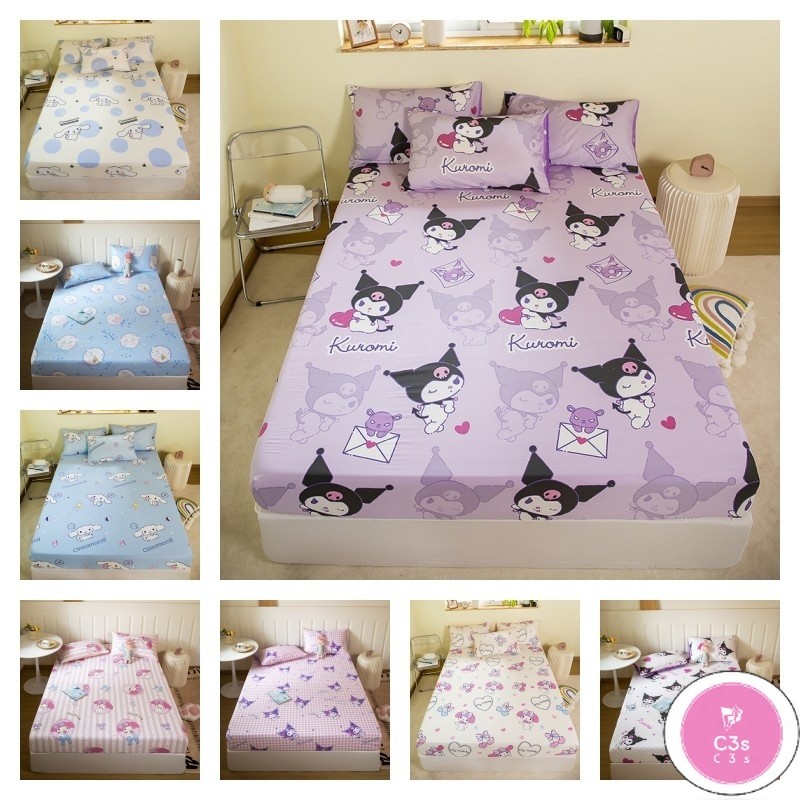 C3S 1 PC 100% Cotton Cadar Cartoon Kuromi Print Fitted Sheet For Kids ...