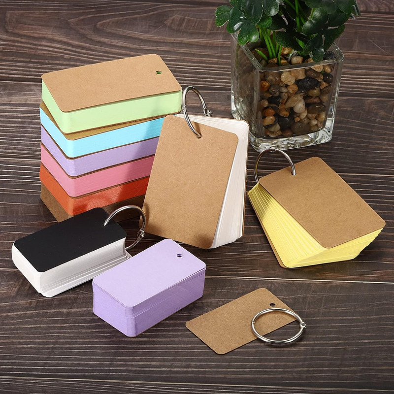 50 Pcs Multicolor Blank Index Cards with Binding Rings School Office ...