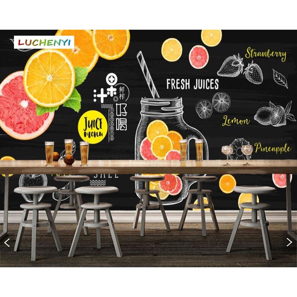 Custom black fruit juice 3d wallpaper mural for cool drink restaurant ...