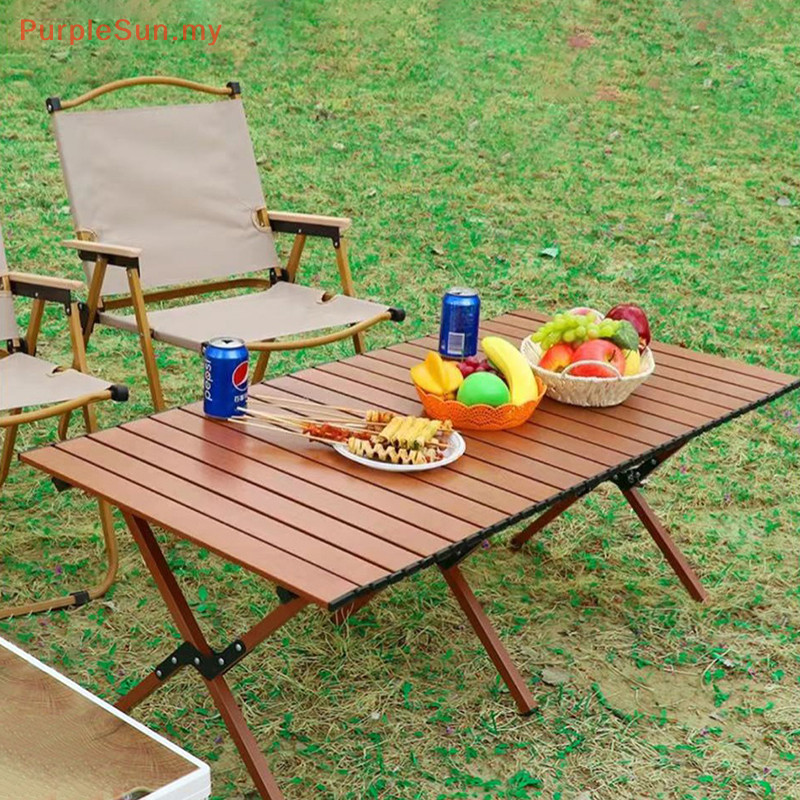 PurpleSun Outdoor Egg Roll Table Wood Grain Folding Table Portable ...