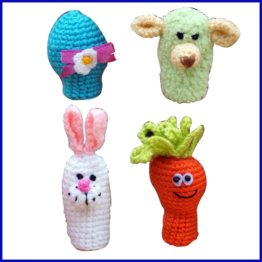 Finger Puppets Cute Crochet Lamb Bunny Egg Carrot Finger Puppet Easter ...