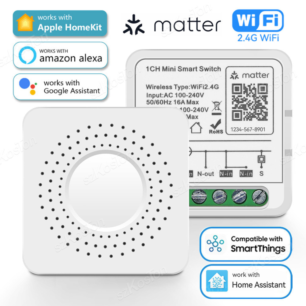 Matter WiFi Smart Switch 16A Smart Home Light Switch Relay Module Voice ...