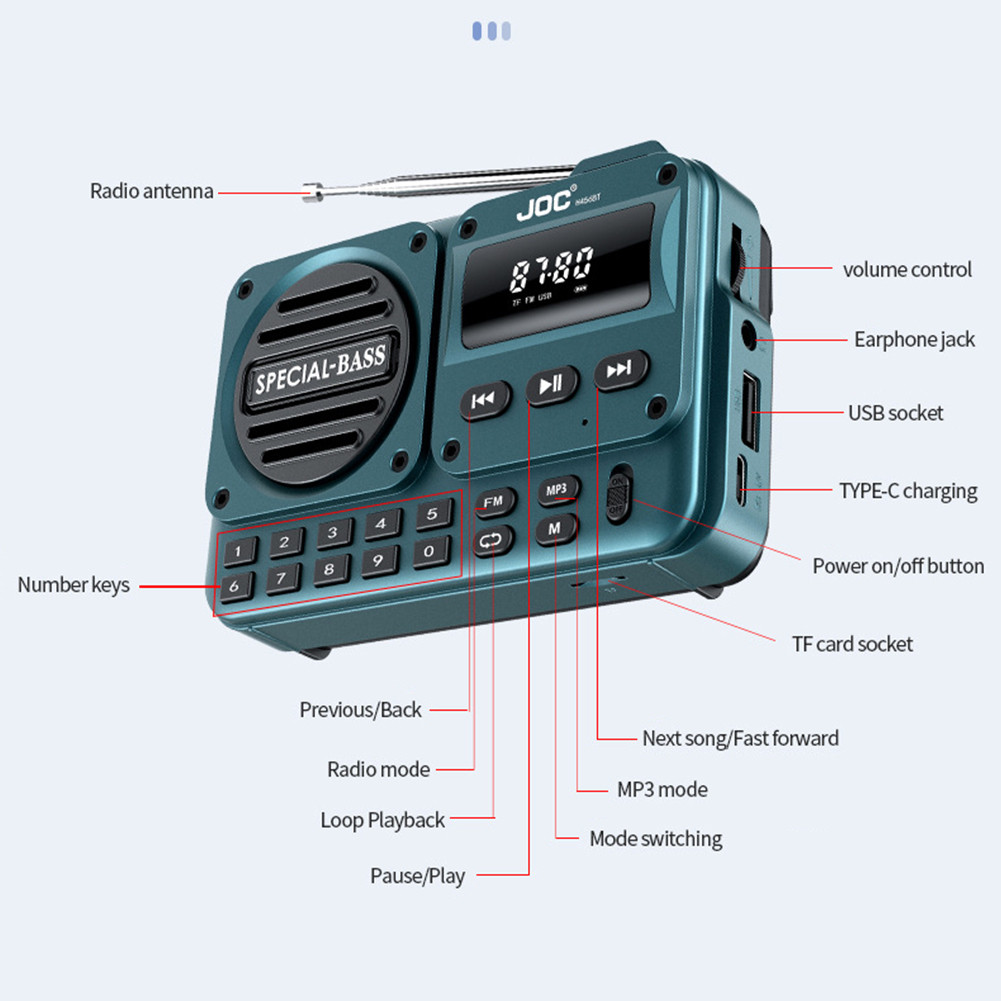 Portable FM Radio with LED Display Digital Radio Recorder BT 5.4 Radio ...
