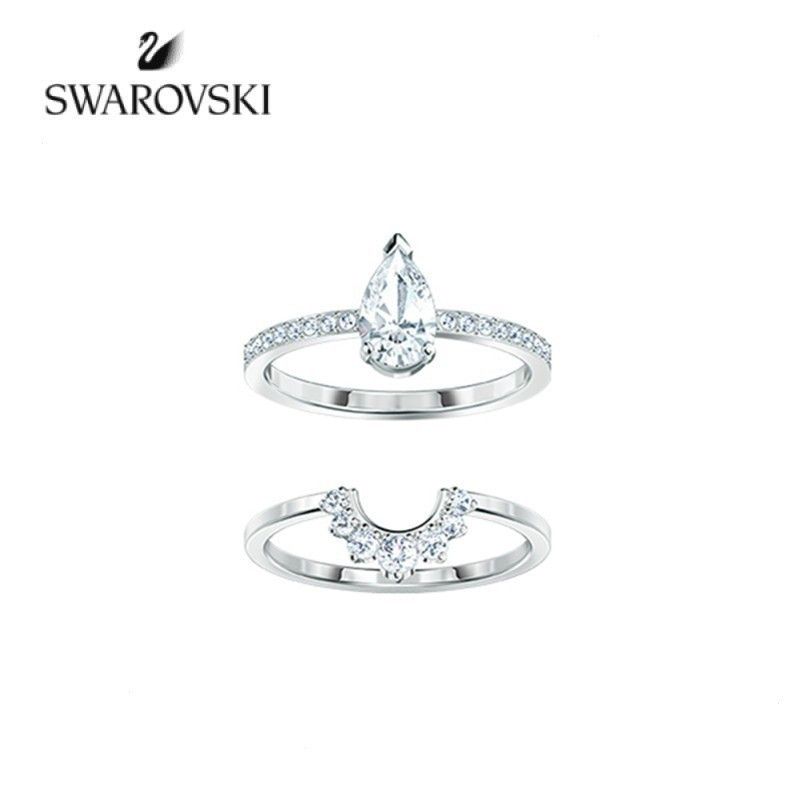 Swarovski Pear-Shaped Single Diamond Double Ring Couple Rings Rings ...
