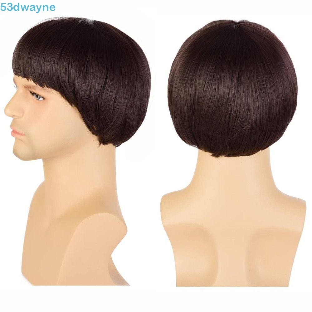 DWAYNE Short Mushroom Wig, Synthetic Anime Movie 60's Bowl Cut Wigs ...