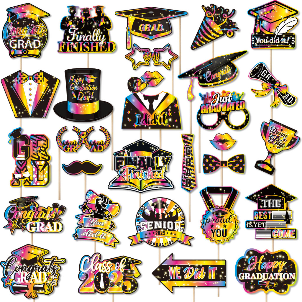 Happy Graduation 2025 Photo Booth Props 30pcs Funny Large Graduation ...